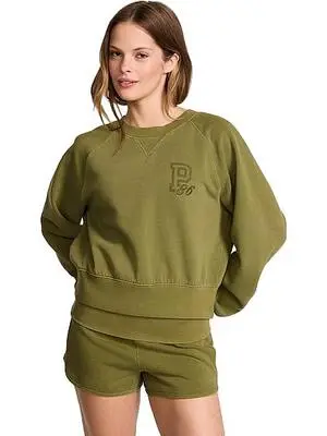 Pink Campus Fleece Shrunken Crew Sweatshirt - Green