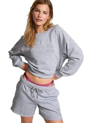 Pink Campus Fleece Shrunken Crew Sweatshirt - Grey
