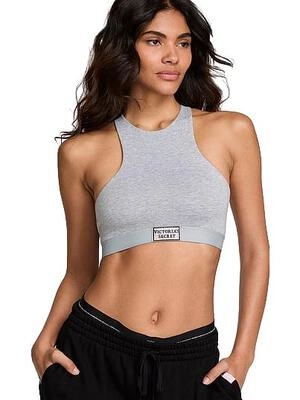 Victoria's Secret The T-shirt Cotton Shine Patch Unlined High-neck Bralette Grey