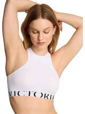 Victoria's Secret The T-shirt Cotton Exploded Logo Unlined High-neck Bralette - White,ivory