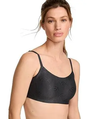 Victoria's Secret Vsx Luxshine Logo Stretch-comfort Sports Bra - Black