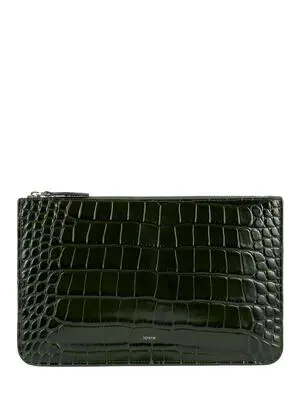 TOTEME Threefold Croco-embossed Clutch - Dark Green