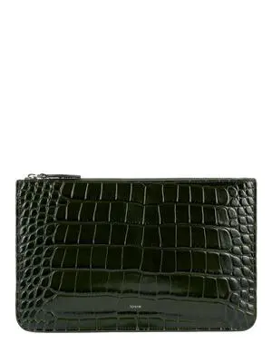 TOTEME Threefold Croco-Embossed Clutch Green