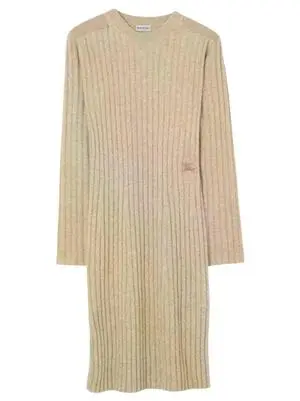 Burberry Rib-knit Wool Cashmere Dress With Equestrian Knight Design - Neutrals