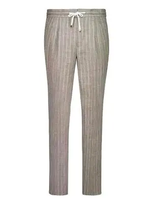 Brunello Cucinelli Striped Linen Drawstring Trousers - Neutrals