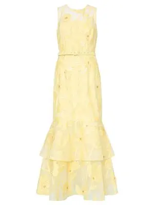 MILLY Anna Grand Fleur Maxi Dress - Lemon