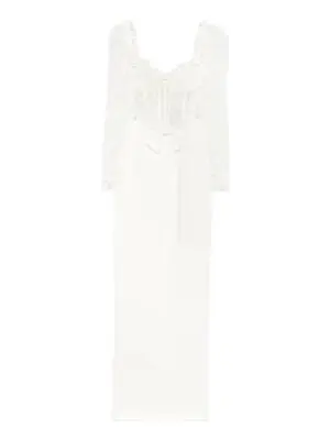 Alessandra Rich Lace Bow Maxi Dress - Neutrals