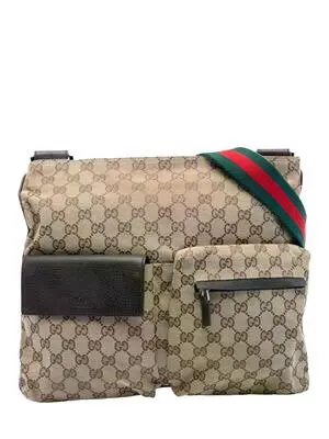 Gucci Gg Canvas Web Double Pocket Crossbody Bag - Brown