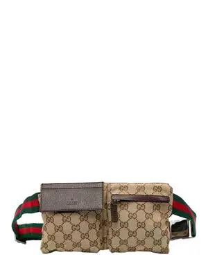 Gucci Gg Canvas Web Double Pocket Belt Bag - Brown
