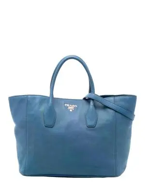 Prada Vitello Daino Open Convertible Tote Satchel - Blue