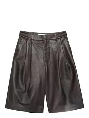 YVES SALOMON Leather Pleated Shorts - Brown