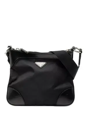 Prada Leather Trimmed Tessuto Crossbody Bag - Black