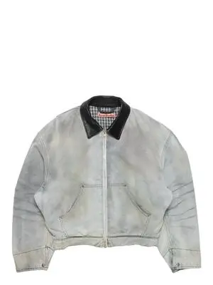 Acne Studios Zip Denim Jacket With Leather Collar Grey
