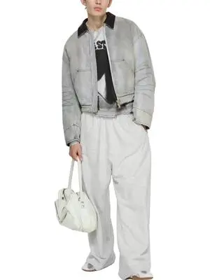 Acne Studios Acne Studios Faded Denim Bomber Jacket With Leather Collar Grey