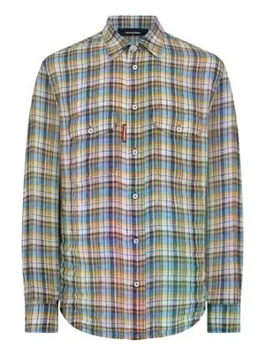 Dsquared2 Plaid Pocket Linen Shirt - Blue
