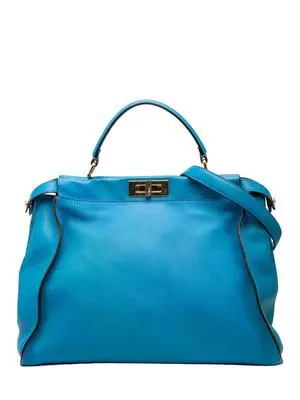Fendi 2000-2025 Large Leather Studded Monster Eyes Peekaboo Iconic Satchel - Blue