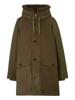 Burberry Gabardine Parka With Shearling Trim - Green