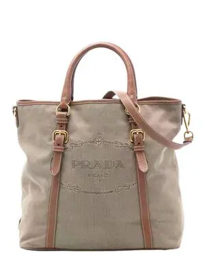 Prada Canvas Canapa Logo Satchel - Brown