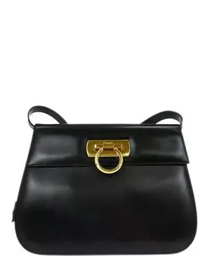 FERRAGAMO 1990s Gancini Leather Shoulder Bag - Black