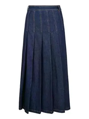 Max Mara Pleated Denim Midi Skirt - Blue