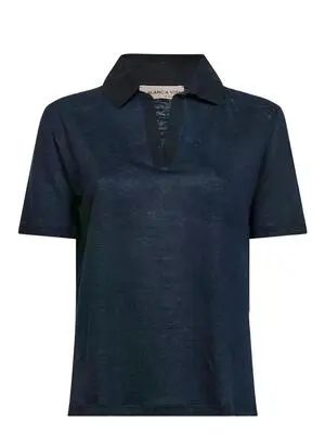 BLANCA VITA V-neck Polo-collar Top - Blue