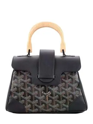Goyard Saigon Top Handle Bag Coated Canvas With Leather Mini Shoulder Bag - Black