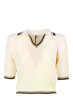 Marella Striped Polo-collar Top - Neutrals
