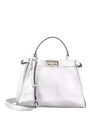 Fendi Selleria Peekaboo Leather Satchel Medium - Silver