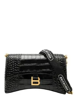 Balenciaga 2022 Croc Embossed Leather Downtown Xs Crossbody Bag - Black
