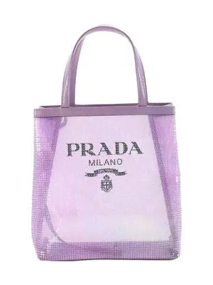 Prada Logo Sequined Mesh Small Tote Bag - Purple