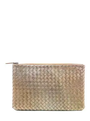 BOTTEGA VENETA Metallic Grosgrain Intrecciato Clutch Bag