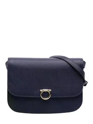 FERRAGAMO Leather Gancini Flap Crossbody Bag - Blue