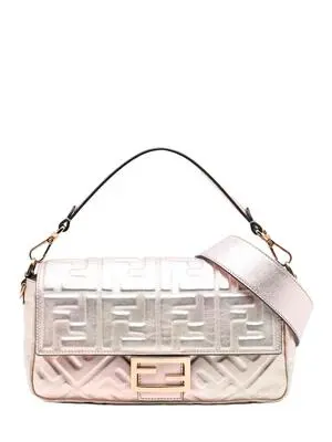 Fendi Zucca Embossed Leather Baguette Satchel - Gold