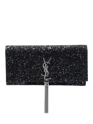 SAINT LAURENT 2016 Glittered Suede Monogram Kate Tassel Clutch