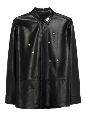 HELIOT EMIL Buttoned Leather Shirt - Black