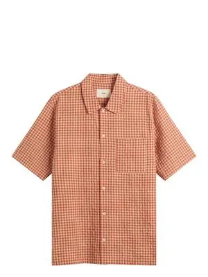 Folk Gabe Shirt - Red Oxide Textured Check