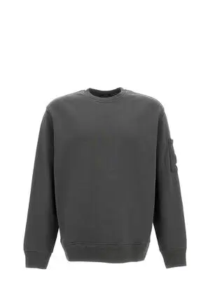 C.P. COMPANY C.P. Company Diagonal Cotton Fleece Crewneck Sweatshirt With Lens Grey