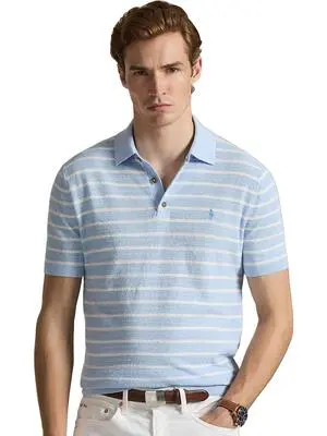 Ralph Lauren Striped Cotton-linen Polo Sweater - Office Blue Combo