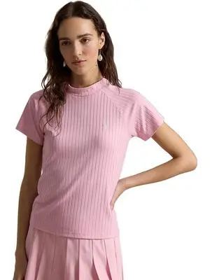 Ralph Lauren Ribbed Stretch-Blend Mockneck Light Pink