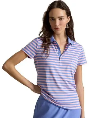 Ralph Lauren Tailored Fit Striped Jersey Polo Shirt - Blue Mist/light Pink