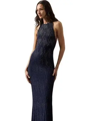 Ralph Lauren Claeton Embellished Jersey Evening Dress - Icon Navy