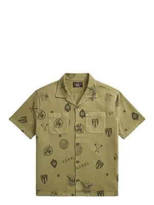 Ralph Lauren Knit Herringbone Twill Camp Shirt - Green Print