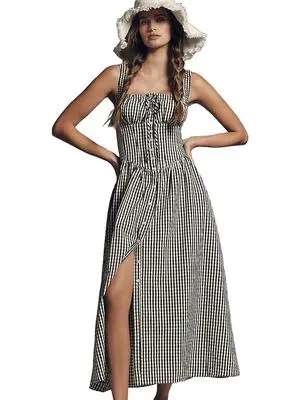 Astr The Label Temperance A-line Buttondown Maxi Dress - Black Gingham