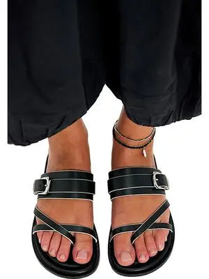 Free People Belted Cross-Strap Sandals Black Tide Leather