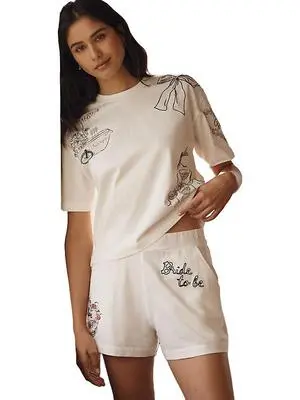 THE FROLIC Just Married Shorts And Tee Set - Ecru