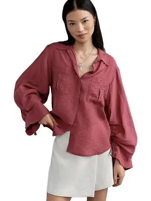 Anthropologie Wide-sleeve Buttondown Top - Dry Rose