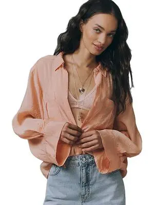 Anthropologie Wide-sleeve Buttondown Top - Peach Parafait