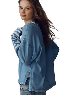 PILCRO Cotton Seamed Long-sleeve Top - Blue Stripe