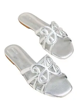 Maeve Maeve Logo Slide Sandals Silver