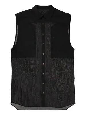 Rick Owens Sleeveless Shirt With Mesh Panels - Black